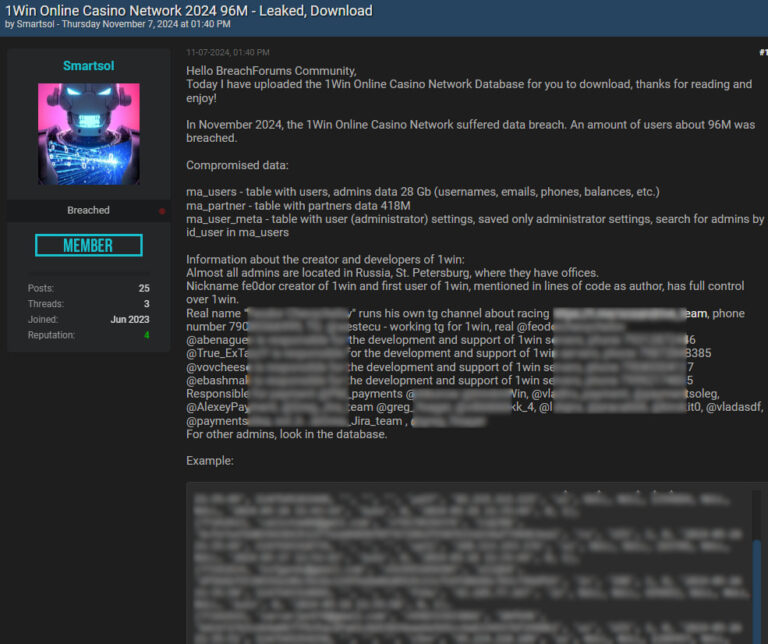 Data Breach at Betting Platform 1win Exposed 96 Million Users